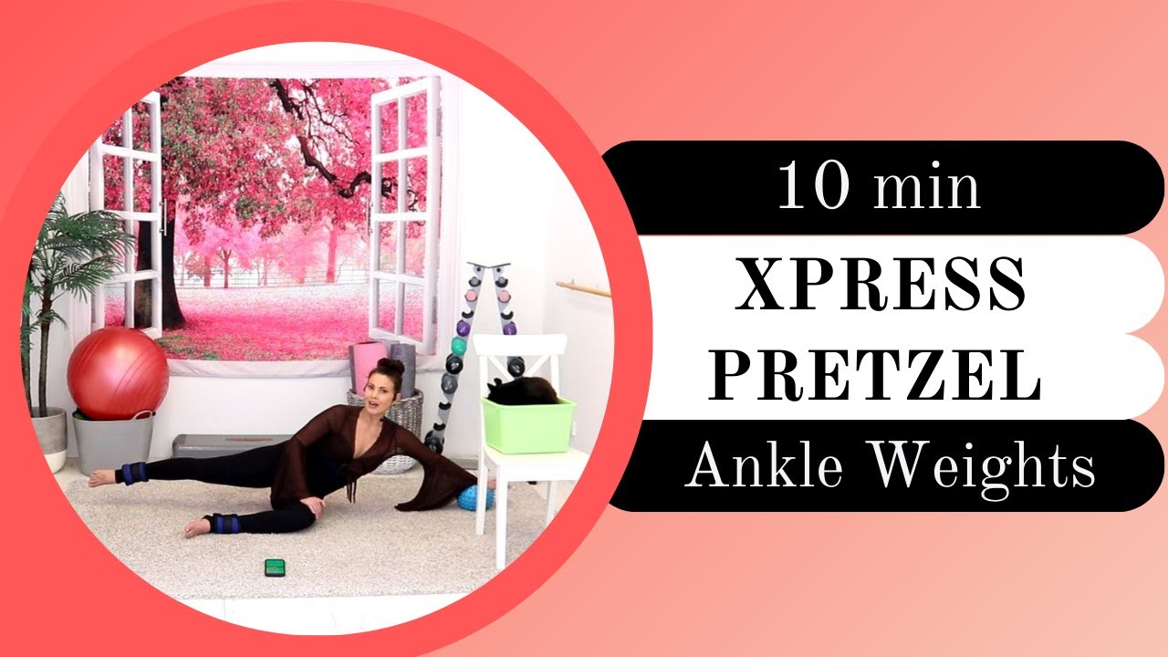 10 MIN PRETZEL WORKOUT with ANKLE WEIGHTS and MINI BALL // PILATES MAT ...