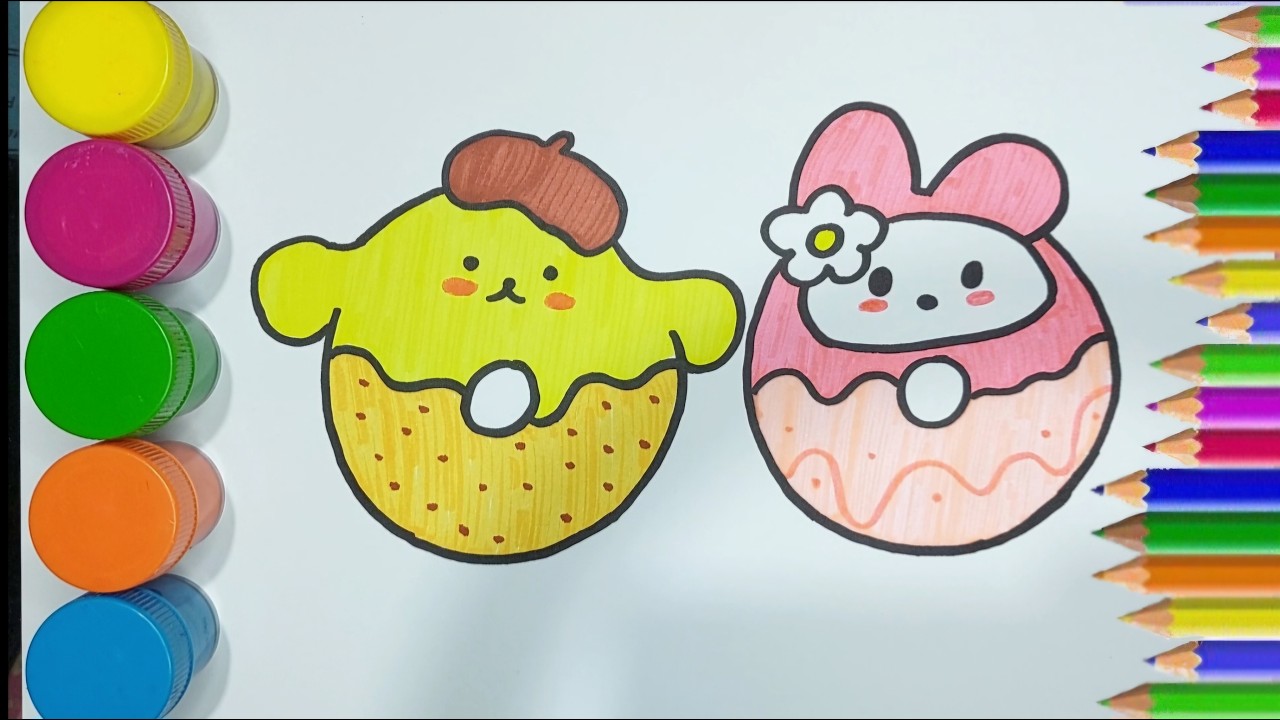 Sanrio, Easy Draw and Color Pompompurin Donuts and My Melody Donuts ...