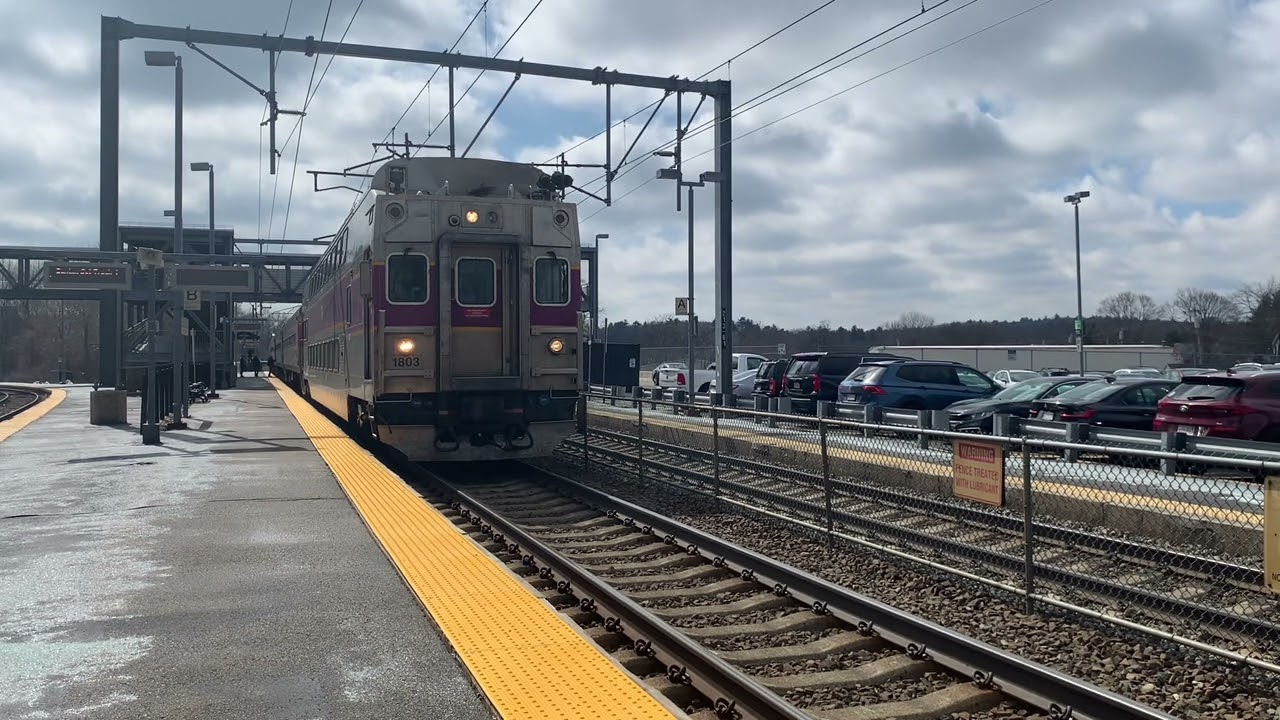 MBTA cab car 1803 at Canton Junction with horn salute in and out - YouTube
