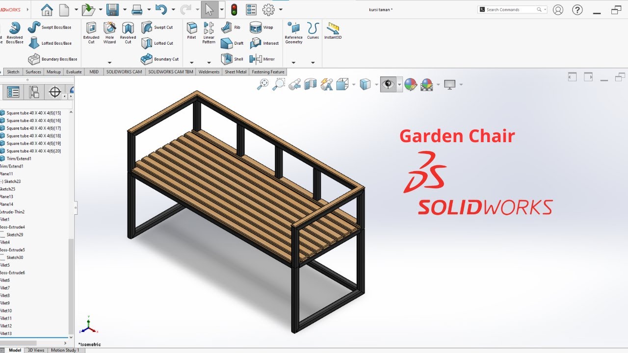 Cara Membuat Kursi Taman dengan SolidWorks - SolidWorks Tutorial - YouTube