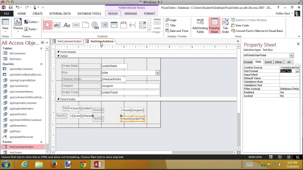 Int Access 4.5 Displaying Subform Statistics on Main Form - YouTube