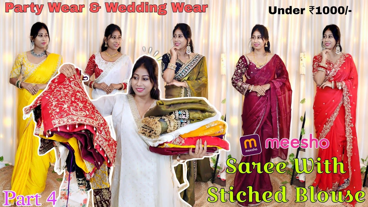 Meesho Saree With Stiched Blouse Haul ️ Meesho saree haul | Wedding ...