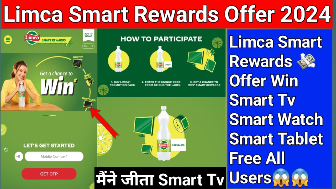 Limca Smart Rewards New Offer 2024 ! Win Smartwatch, Tablet, Smart TV ...