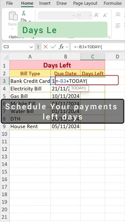 Days left formula Excel #excelformula #exceltips #exceltricks #exceltutorial - YouTube