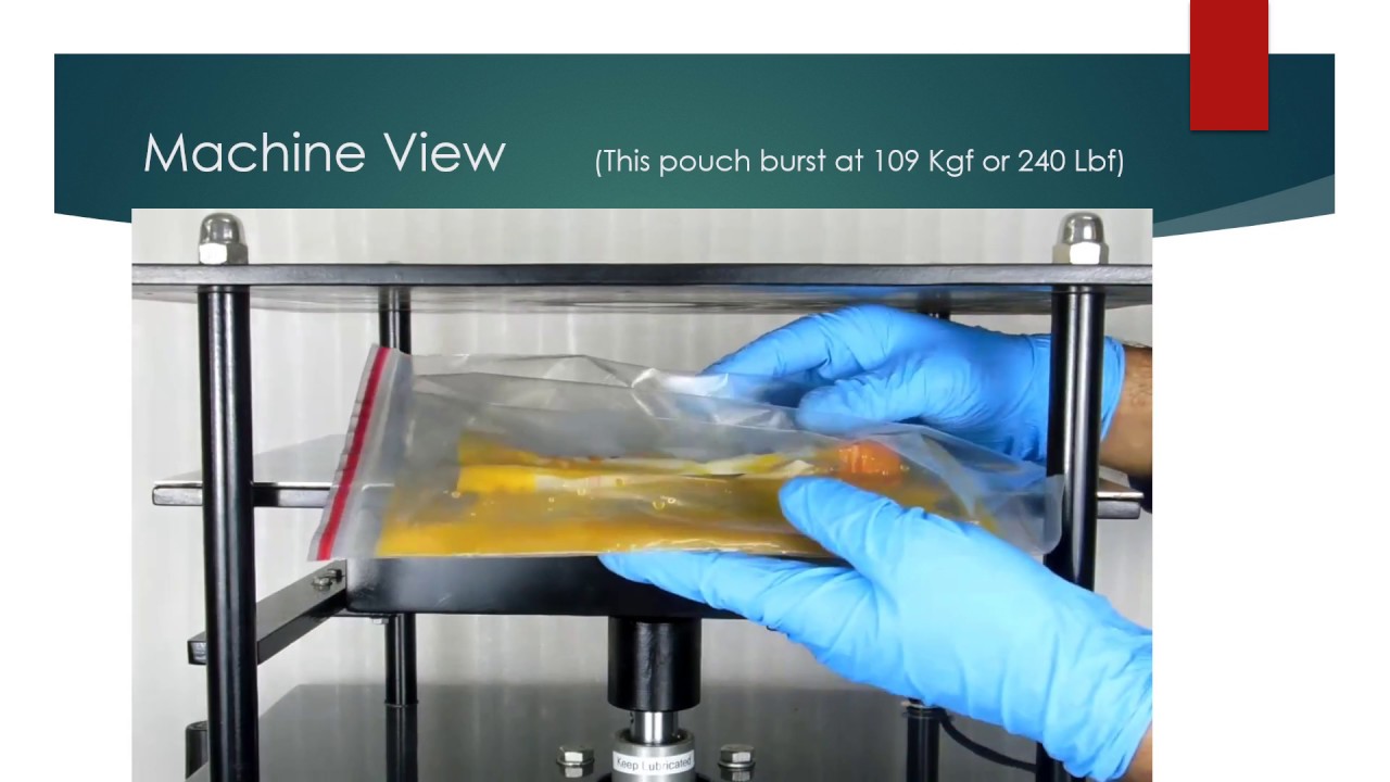 Juice Pouch being tested on a Pouch Compression Tester by PackTest.com ...