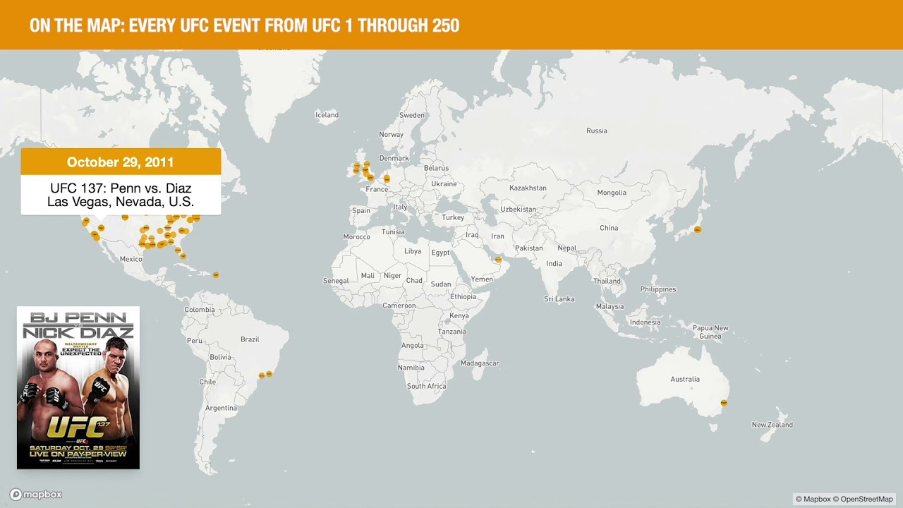 UFC Global Expansion: UFC 1 - UFC 250 on a Map - YouTube