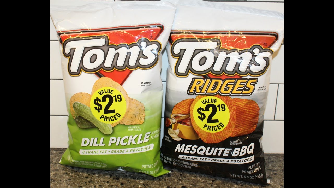Tom’s Potato Chips: Dill Pickle & Mesquite BBQ Review - YouTube