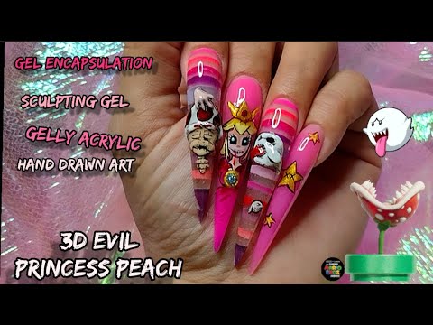 Evil Princess Peach Nail 🍑 All Acrylic Nails 3D Nail Art 🍄Nail ArtSuper ...
