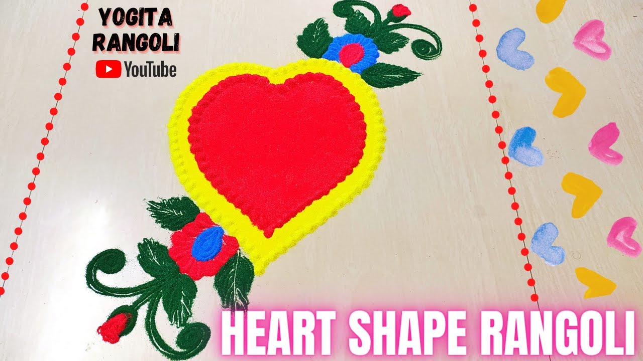Heart Shape Rangoli For Any Function | हार्ट शेप रंगोली - YouTube