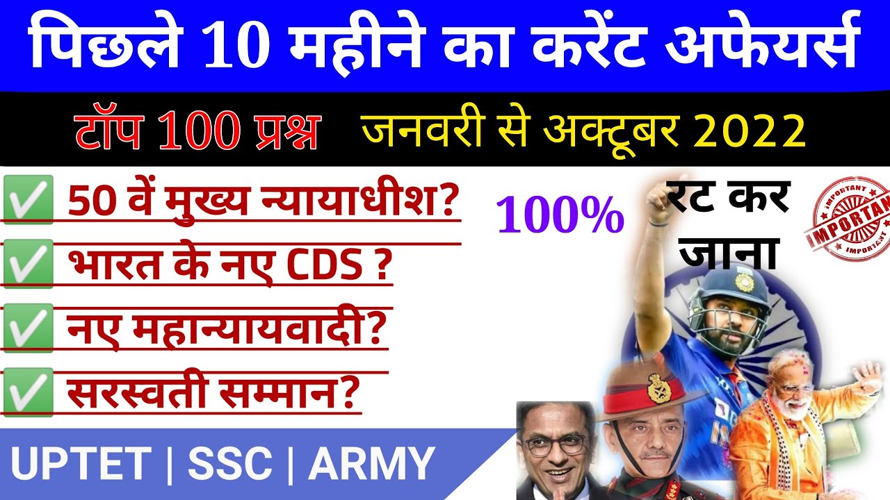 Top 100 Current Affairs 2022 | January to October 2022 Current affairs ...