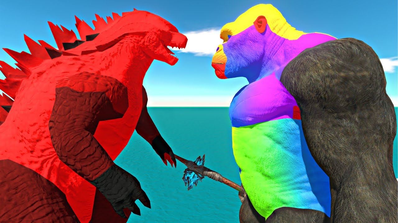 Growing Devil Godzilla 2014 vs Growing Rainbow King Kong - Animal Revolt Battle Simulator - YouTube