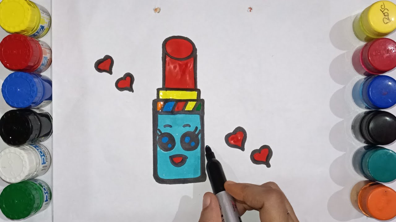 colouring and painting cute lipstick | Cute Lipstick drawing for kids ...