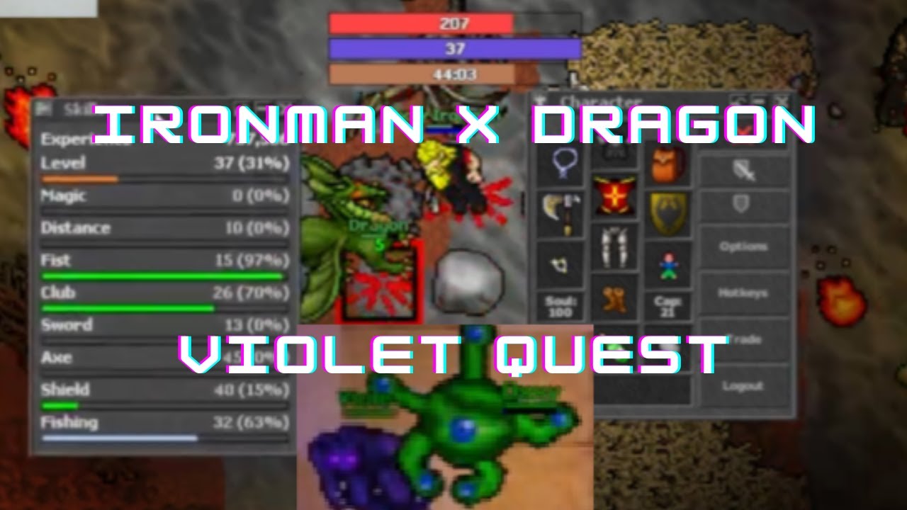 Tibia Ironcore: Cedric's hidden room, lvl 37 Ironman vs Dragon, Violet ...