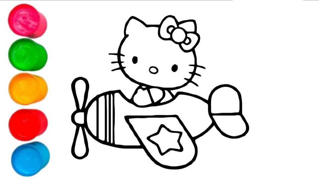 How to draw hello kitty flying aeroplane for kids |Toddler | # ...
