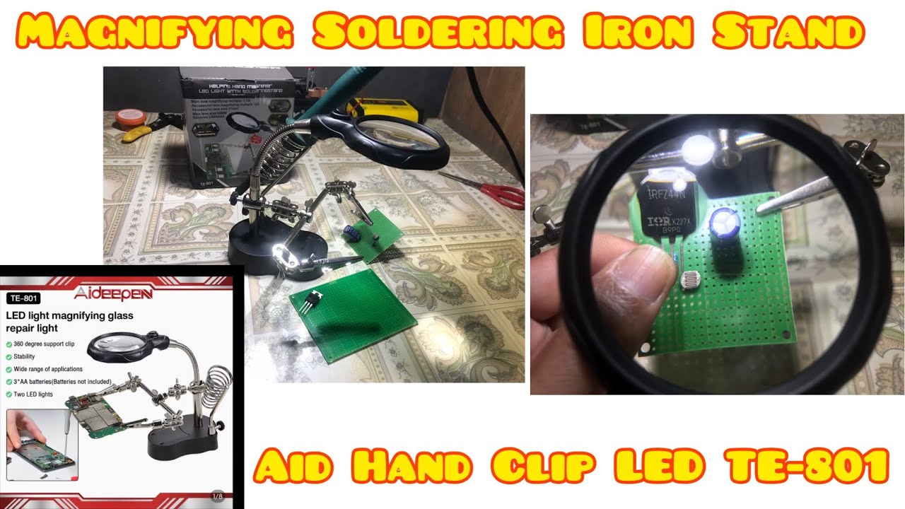 Soldering Iron Stand with Magnifying Glass and Lights Aid Hand Clip LED ...