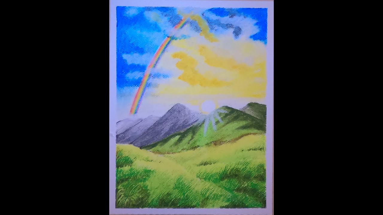 How to draw Rainbow Scenery | Drawing Rainbow Landscape | Oil pastel ...