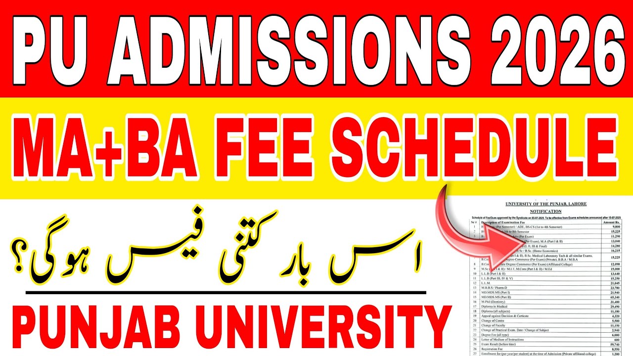PU Admissions 2026 | MA + BA Fee Schedule | Punjab University - YouTube