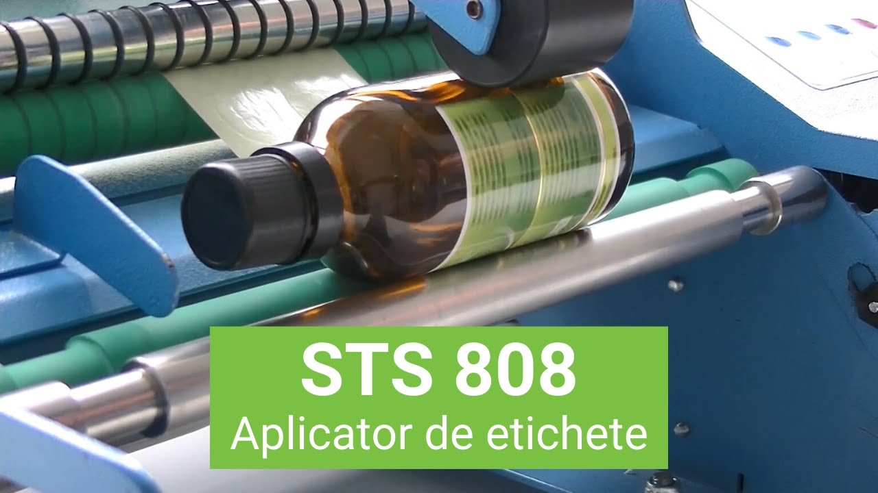 Aplicator de etichete autoadezive STS 808 pentru obiecte cilindrice - YouTube