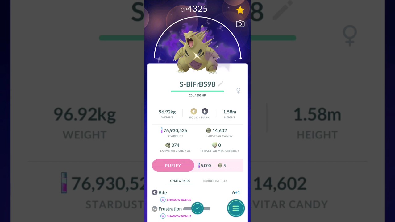 Almost * SHUNDO * SHADOW Tyranitar now learns Brutal Swing 😀 😍 🤩 ...