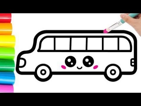 How to draw cute bus and fun rainbow coloring for kids - YouTube