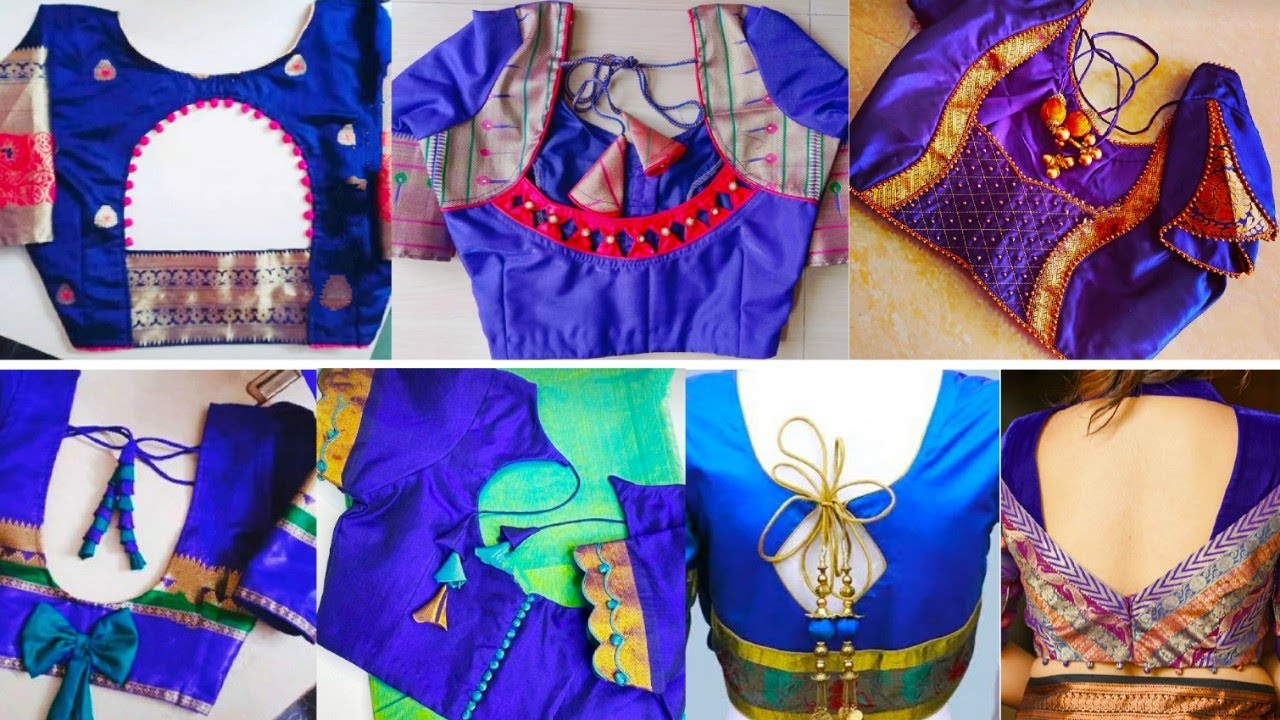Blue Pattu Blouse Back Neck Designs😍Latest Pattu Blouse Neck Patterns ...