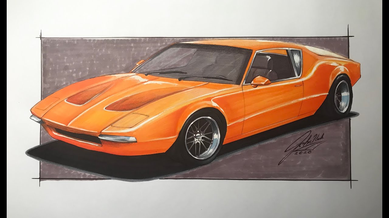 1972 Ford Pantera - Realistic Car Drawing - YouTube