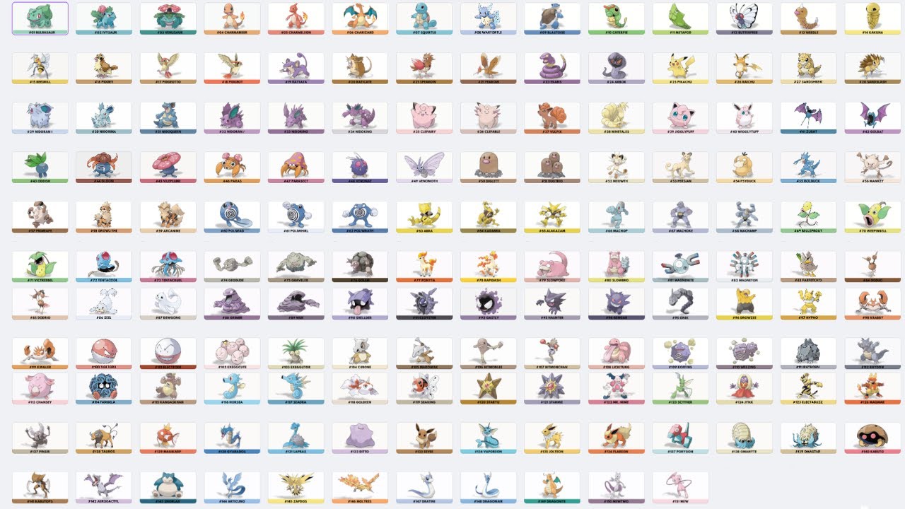 The Complete Gen 1 Pokédex — All 151 Pokémon Kanto Edition - YouTube
