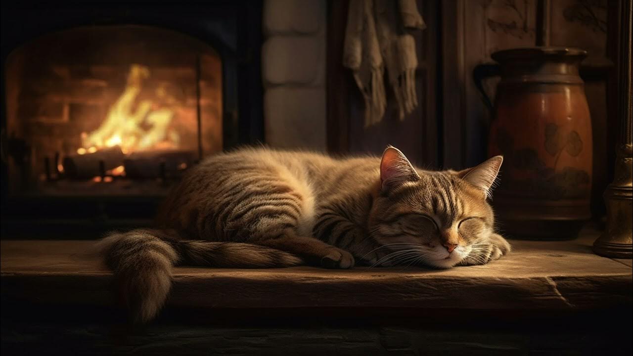 Fall asleep to the Purring of a Cat & Fireplace🔥Relax in Cozy Winter ...