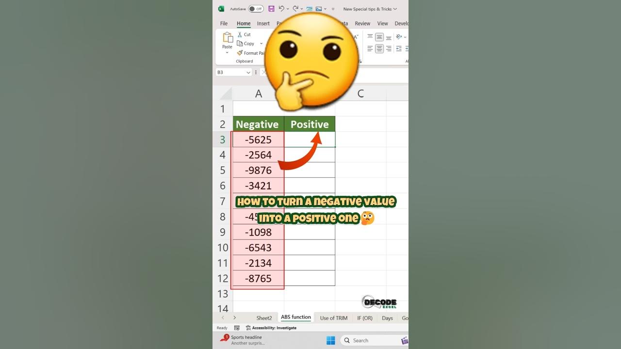 Amazing Trick to Convert Negative Value into Positive 😱| #excel #exceltips #shorts #computer ...