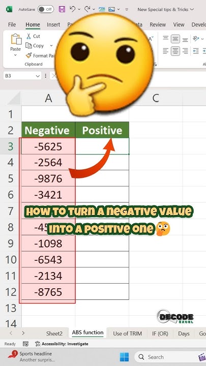 Amazing Trick to Convert Negative Value into Positive 😱| #excel #exceltips #shorts #computer ...