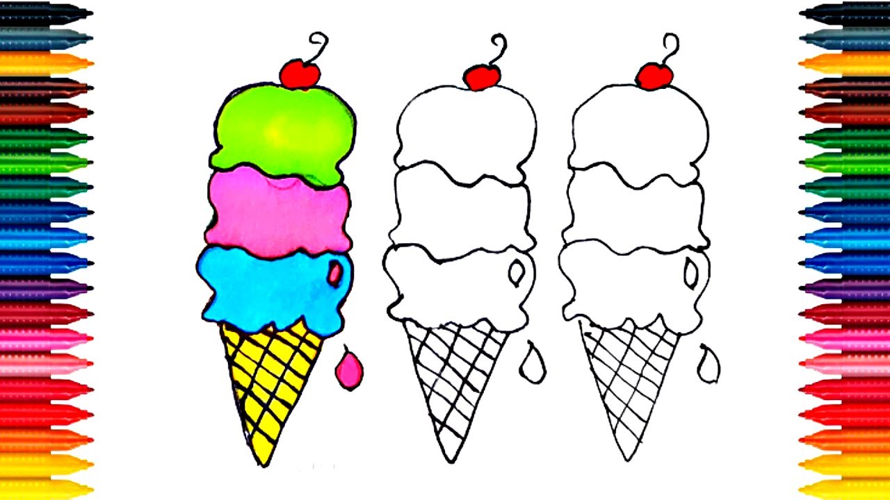 Drawing Ice Cream How to Draw Ice Cream and Painting Colours for Kids ...