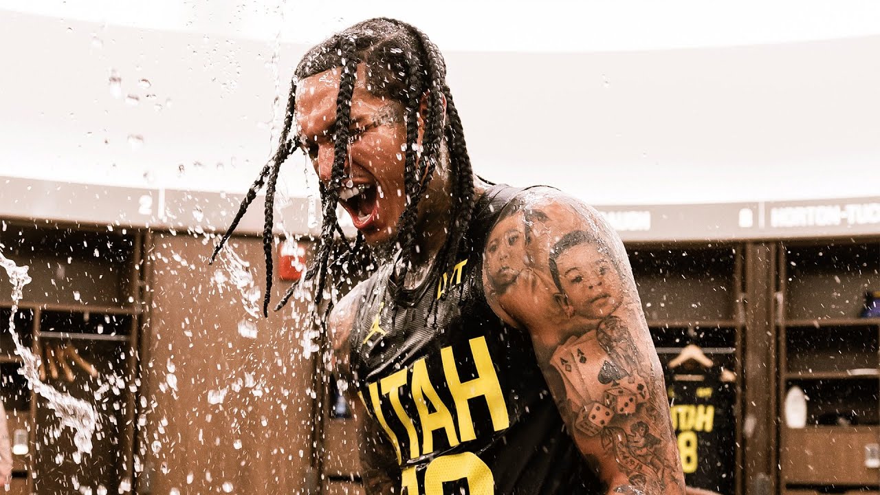 Locker room celebration! 💧 Jordan Clarkson's TRIPLE DOUBLE | UTAH JAZZ ...