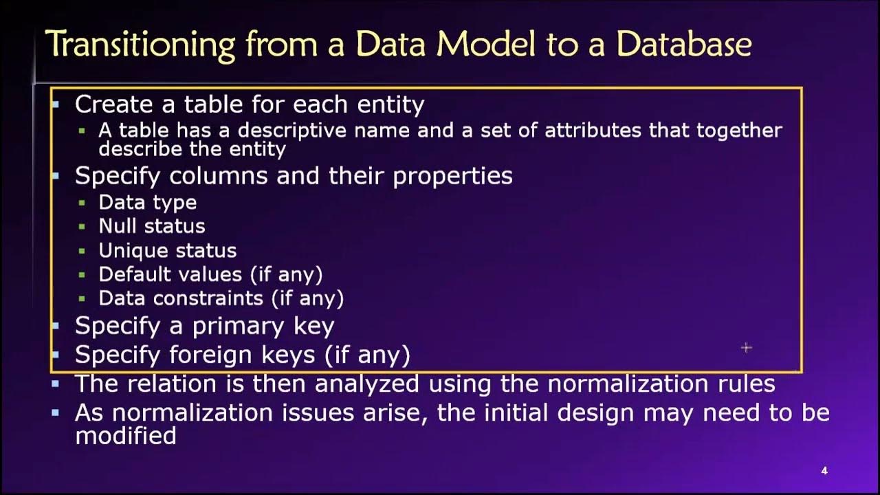 Topic 05, Part 01 - Transitioning from a Data Model to a Database - YouTube