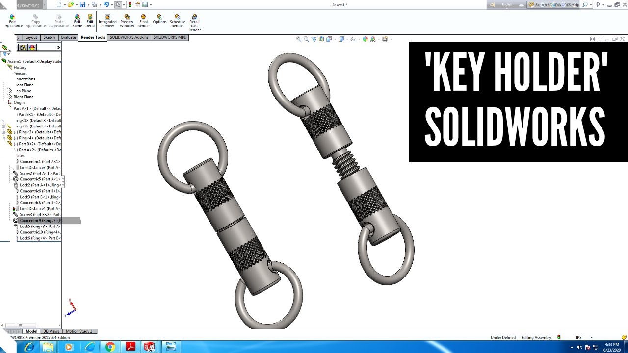 SolidWorks Tutorial: Key Holder | How to Create Knurling | Draw Thread ...