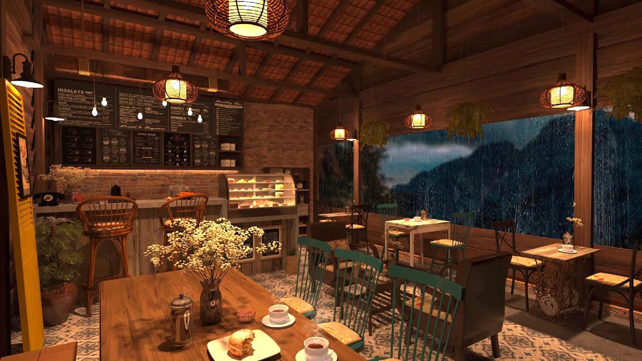 Comfy Coffee Shop with Groovy Jazz Music and Rain Sounds for Relaxation ...
