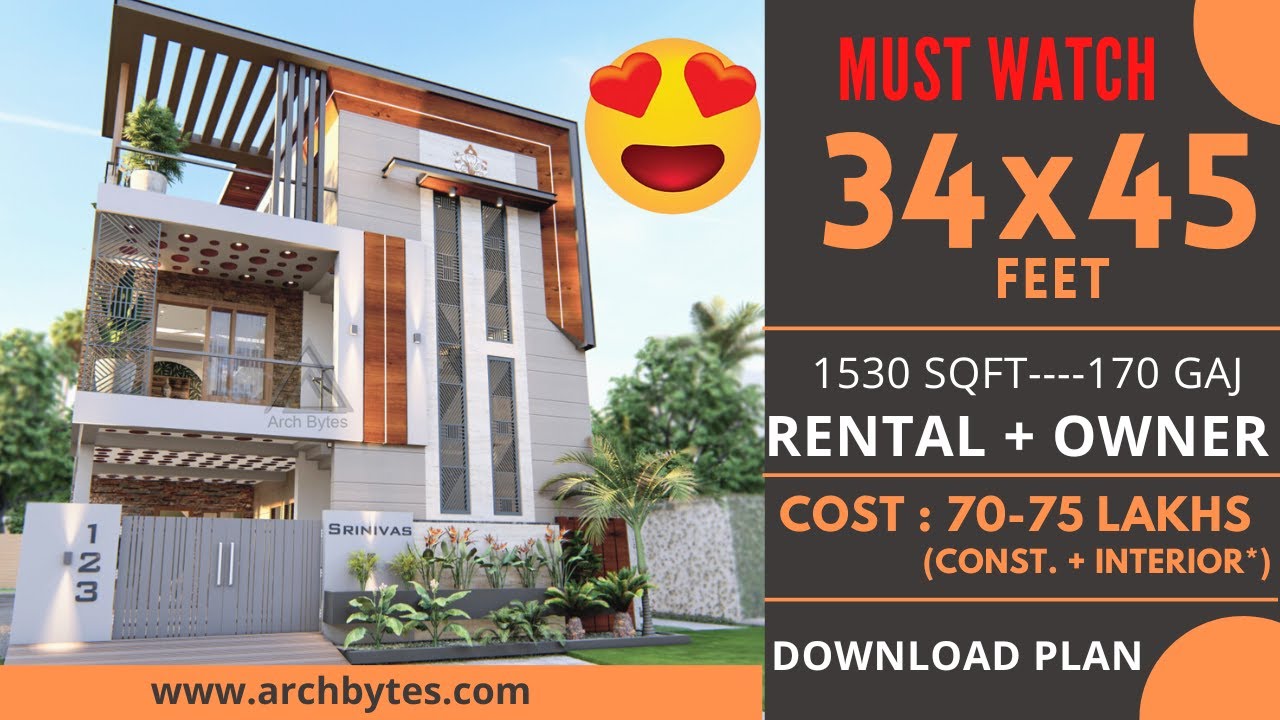 34x45 feet House Design- Rental + Owner| 1530 Sqft,9X14 Meters | 170 ...