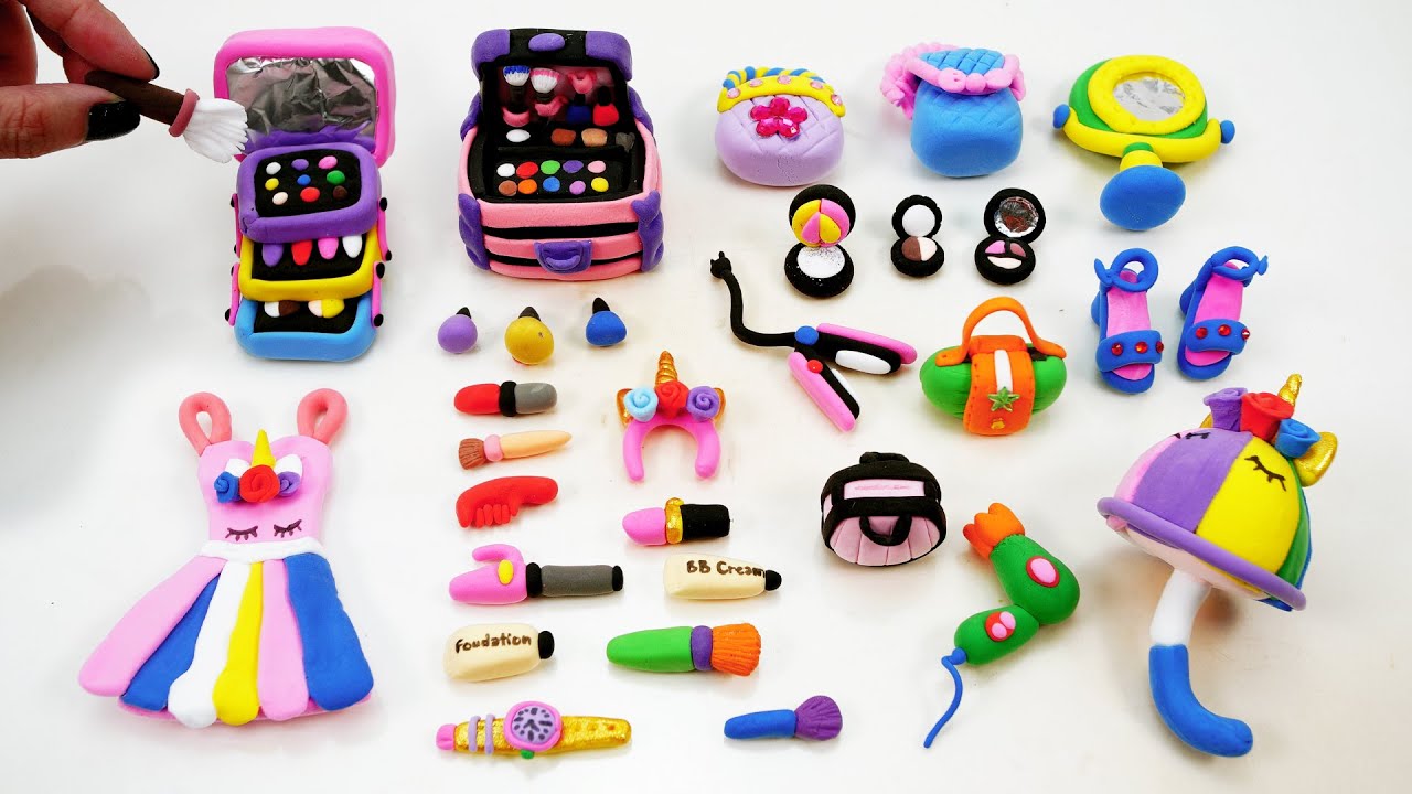 DIY How to Make Polymer Clay Miniature Makeup Set with Unicorn Dress ...