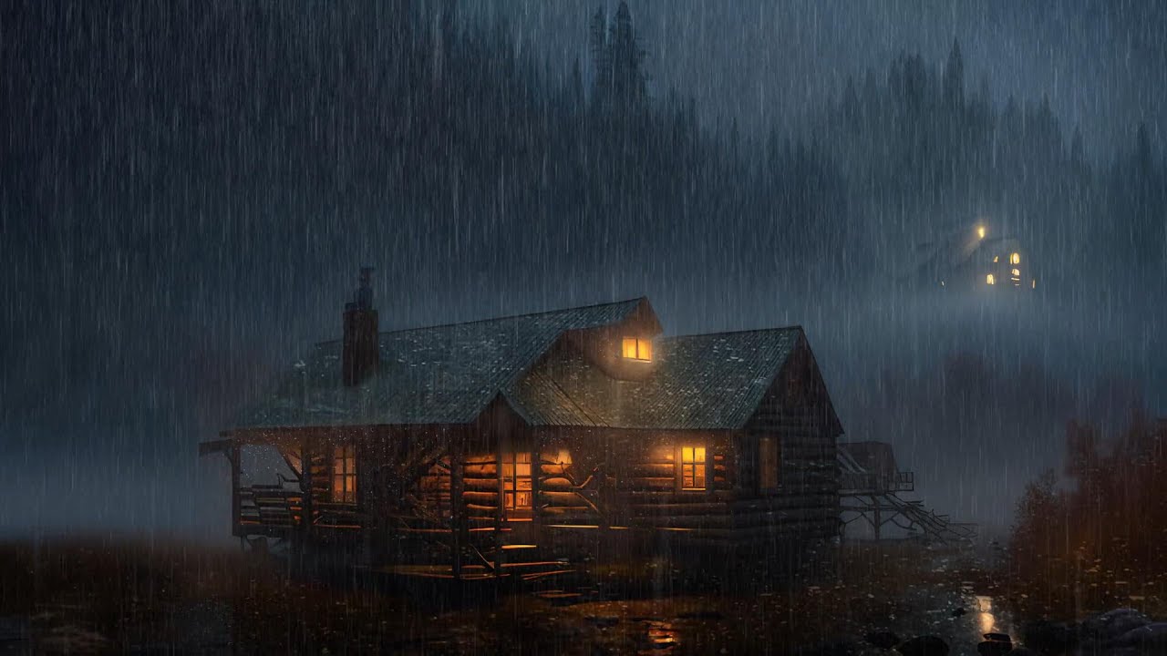 Cabin House In Night With Rain[Royalty-free] [Stock footage} - YouTube