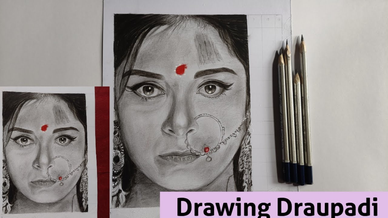DRAWING DRAUPADI WITH PENCIL ।।MAHABHARAT DRAUPADI ।।PUJA SHARMA ...