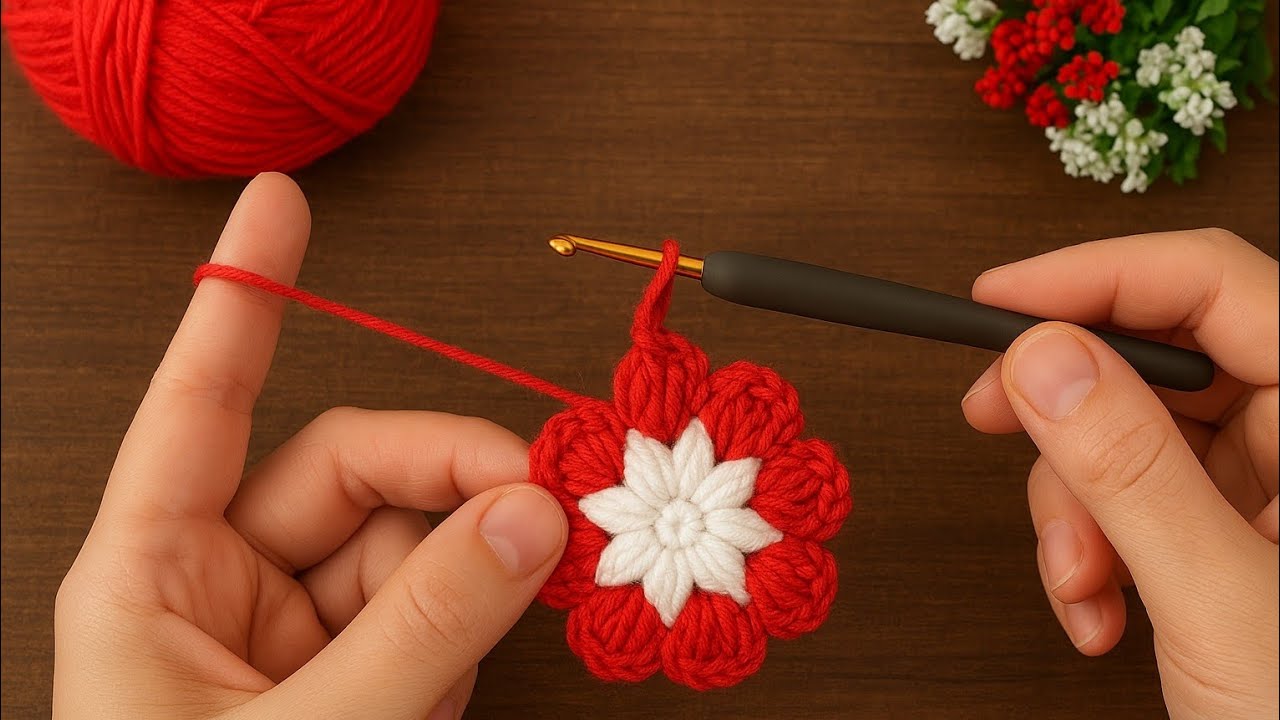 Wow ‼️💯 very easy red colors crochet daisy motif making #crochet #diy ...