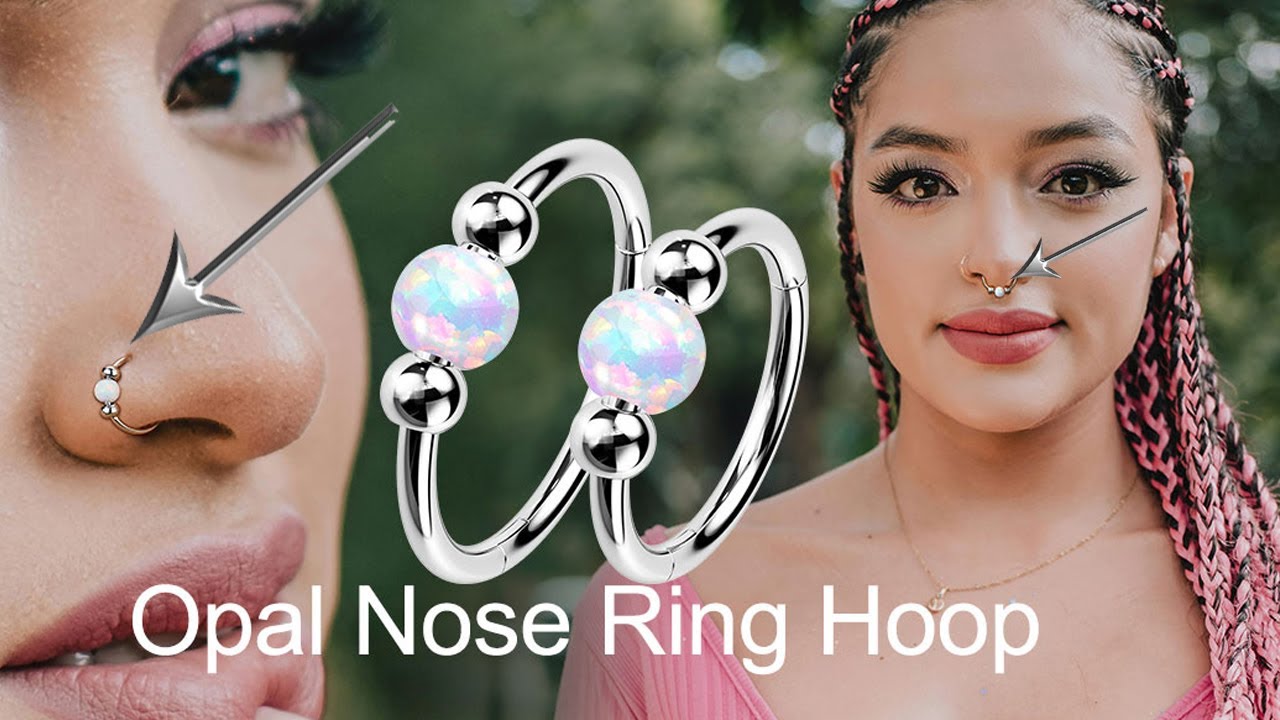 Surgical Steel Nose Rings Hoop 18g 20g Opal Nose Rings for Women - YouTube