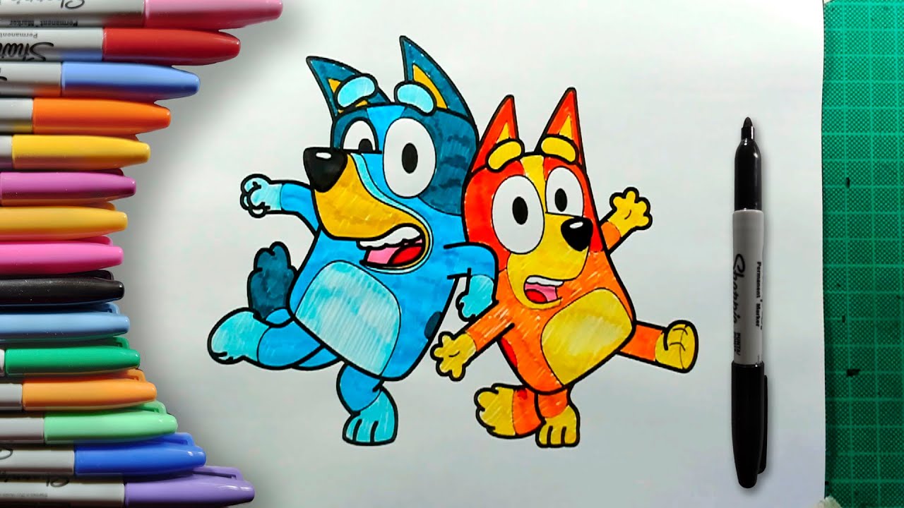 How to Color Bluey and Bingo from Bluey Step by Step Easy Coloring ...