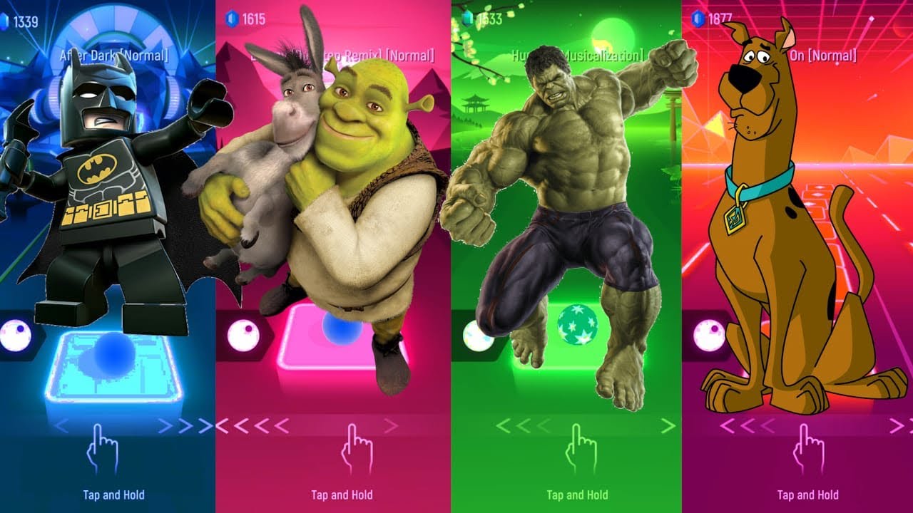 LEGO Batman VS Shrek VS Hulk VS Scooby Doo | Tiles Hop - YouTube