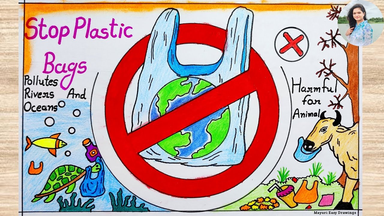 Stop Plastic Bags Pollution Drawing Easy /How to Draw Plastic Bag Free ...