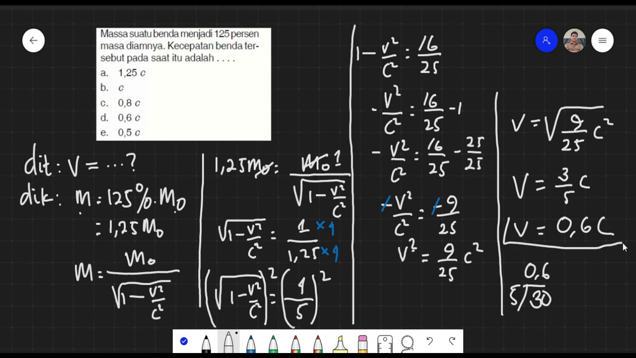 PEMBAHASAN SOAL RELATIVITAS - MASSA RELATIVISTIK #1 - YouTube
