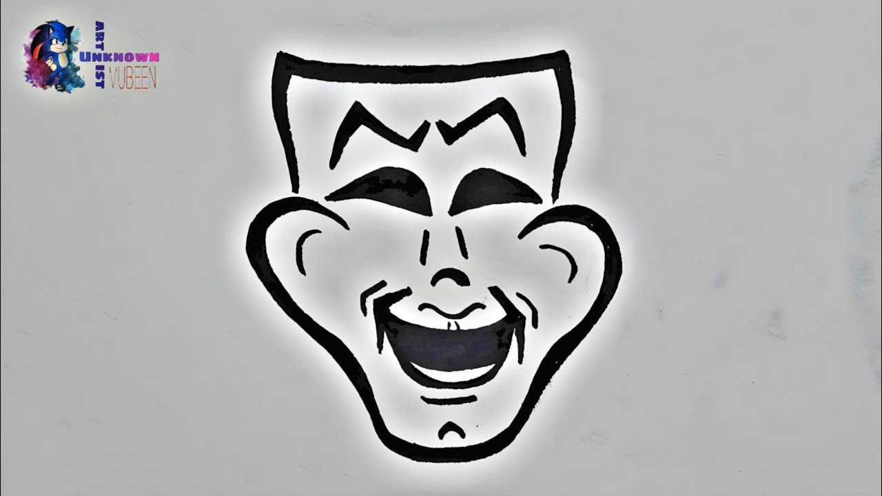 Theater Mask Drawing: How to Draw Laughing Face Mask - YouTube