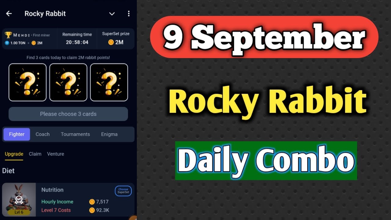 9 September Rocky Rabbit Combo Today | Rocky Rabbit Daily Combo - YouTube