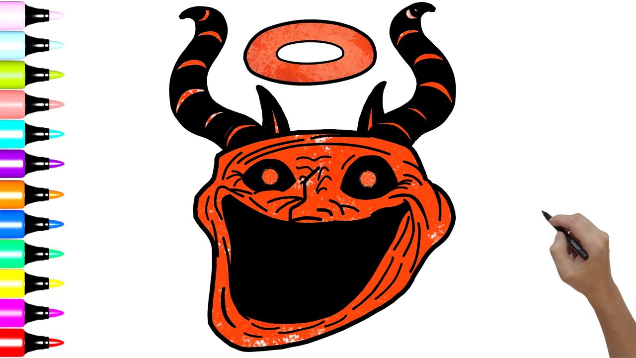 How to Draw Trollface - Drawing a Scapy Creepy Troll Face with horns ...