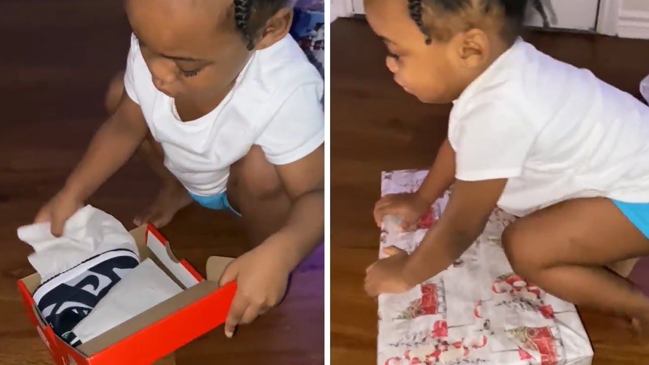 Toddler has priceless reaction after opening up Christmas gift - YouTube