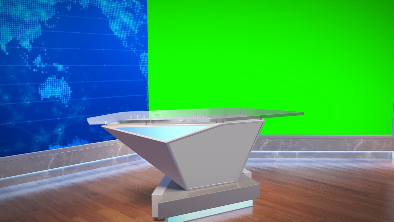News Room - Studio with Desk #011 - with 3 Options Green Screen in 4K ...